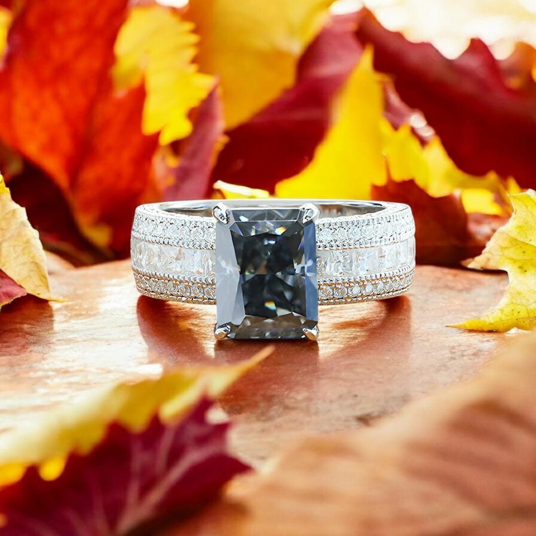 2 Carat Black Radiant Moissanite Engagement Ring, Lab Diamond Duchess ...