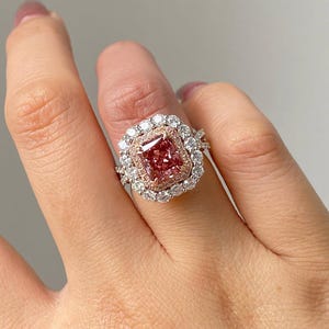 Barbie Pink CZ Lab Diamond Ring | Double Halo Radiant Cut Engagement ...