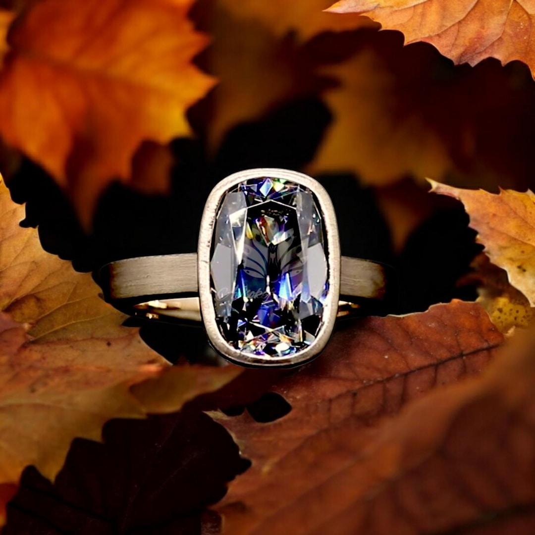 4 Carat Dark Grey Moissanite Cushion Engagement Ring for Women 14K ...