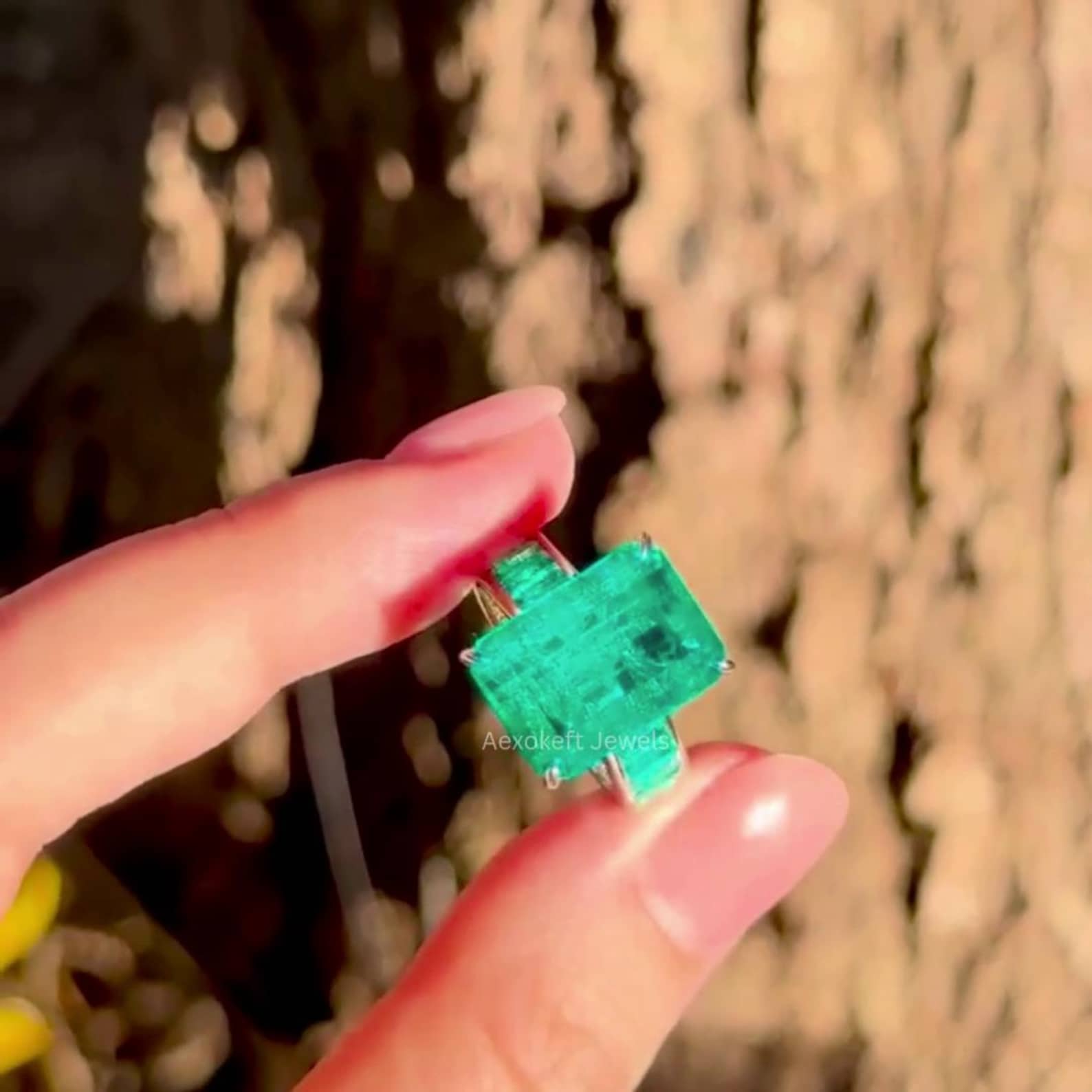Emerald Cut Green Colombian Ring | Vintage Style Statement Ring | Solid ...