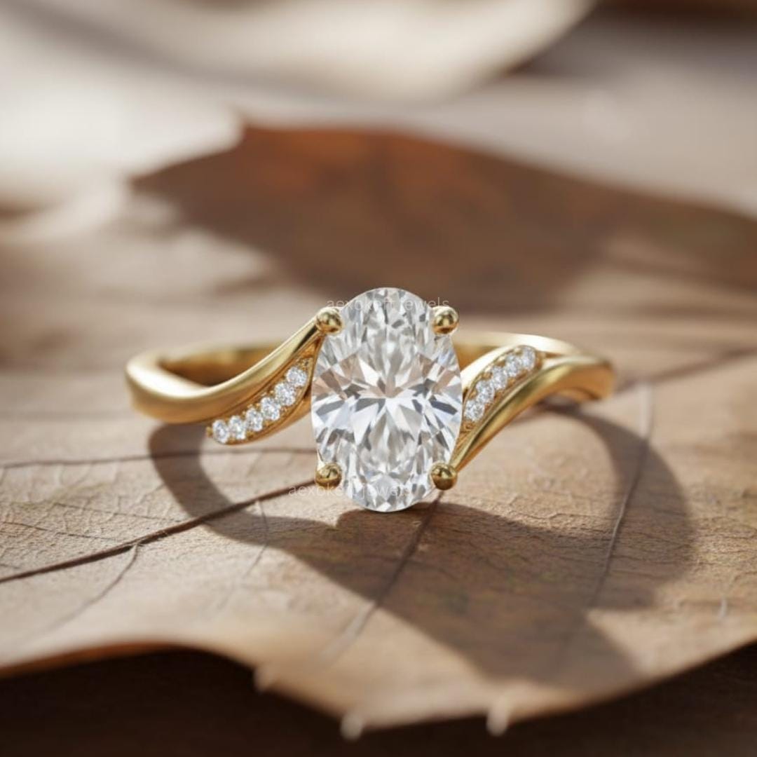 3 CT Oval Moissanite Engagement Ring: 14K Gold Swirl Bypass Design - Etsy