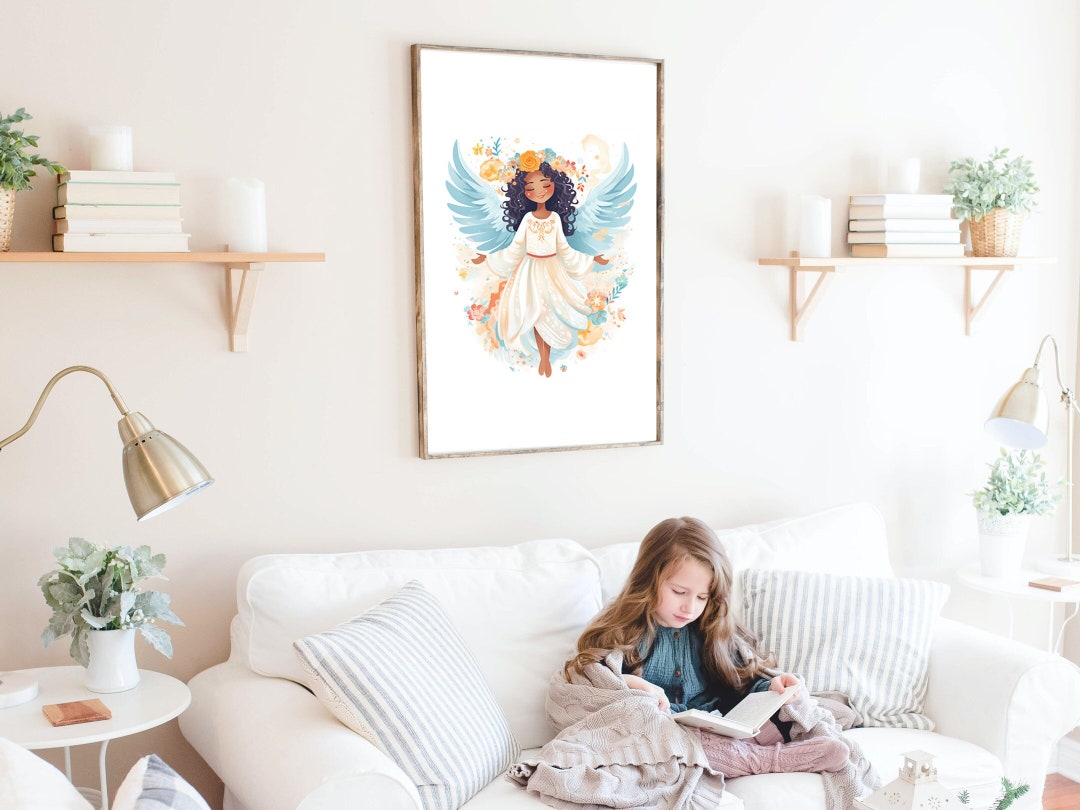 Happy Angel Printable, Black Angel, Digital Download Print, Wall Decor ...