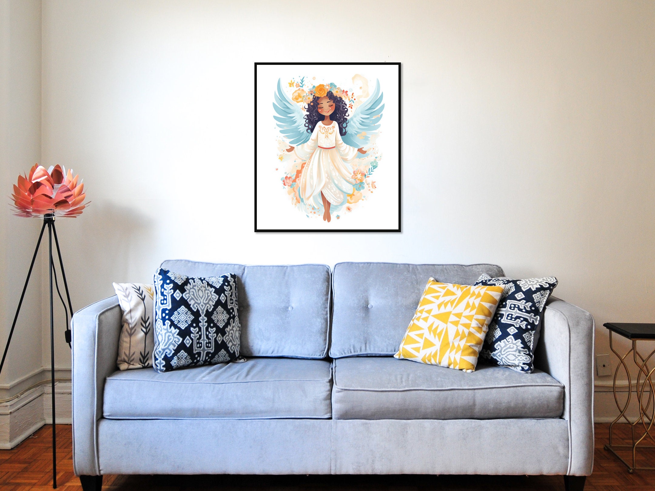 Happy Angel Printable, Black Angel, Digital Download Print, Wall Decor ...