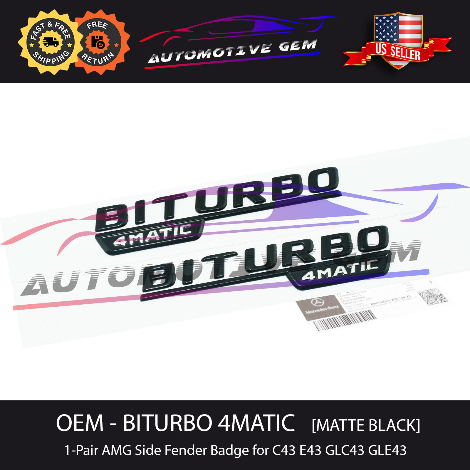 OEM BITURBO 4MATIC Fender AMG Emblem Black Mercedes for C43 E43 GLC43 GLE43 - Etsy