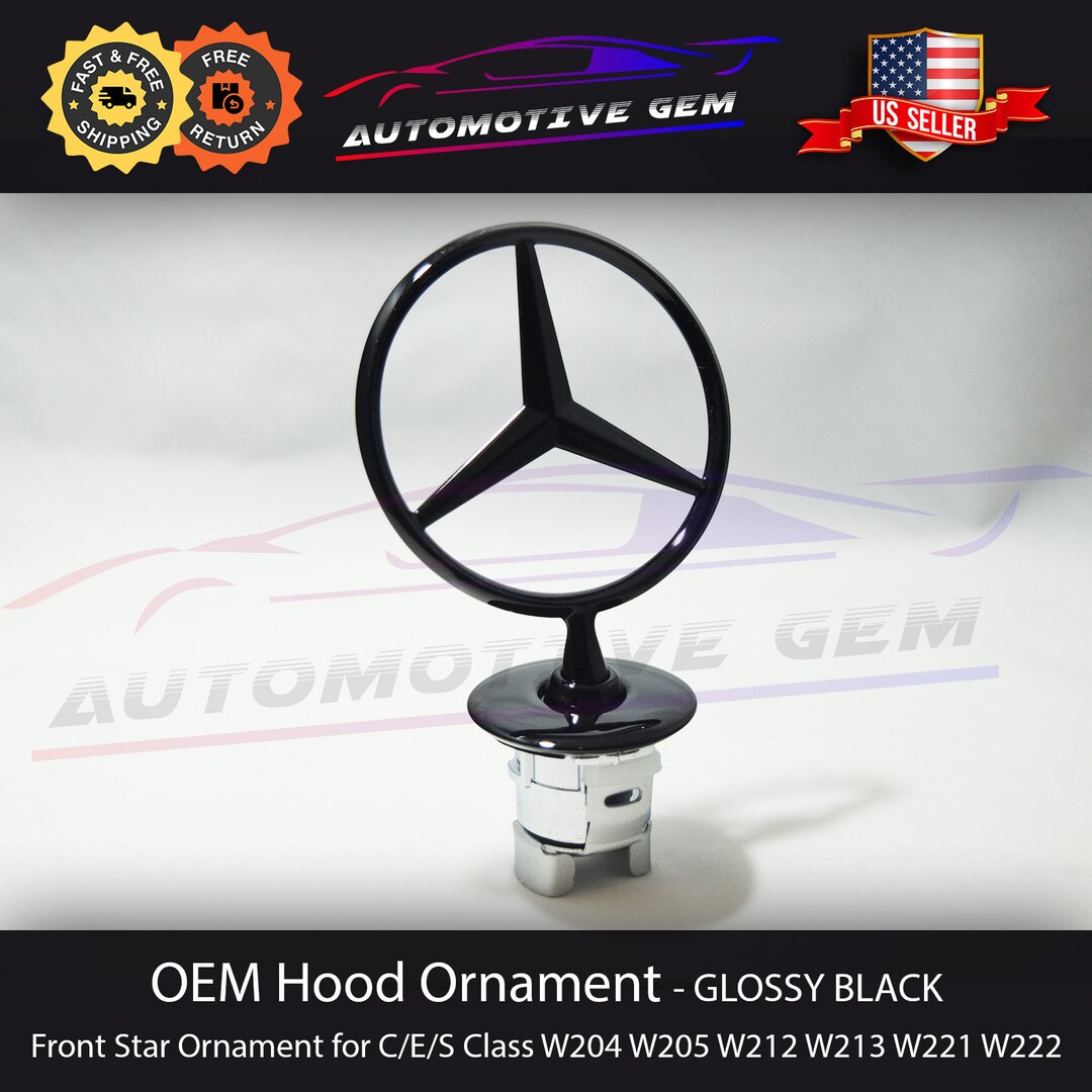 NEW Front Hood Ornament Mounted Star GLOSS Black Standing Logo for ...