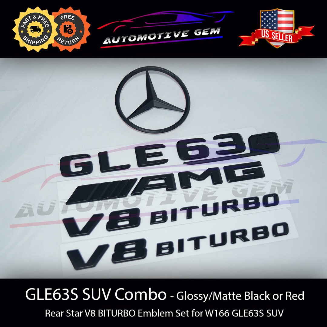 GLE63S SUV AMG V8 BITURBO Rear Trunk Star Emblem Black Badge Logo Combo ...