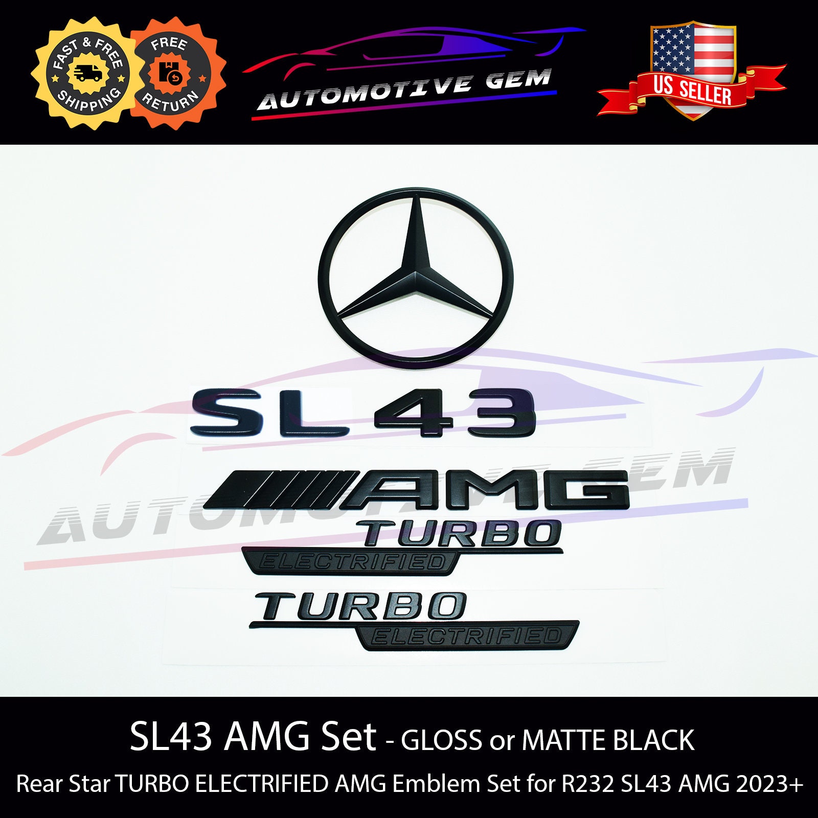 2022 SL43 AMG TURBO ELECTRIFIED Rear Star Emblem Black Badge Set ...