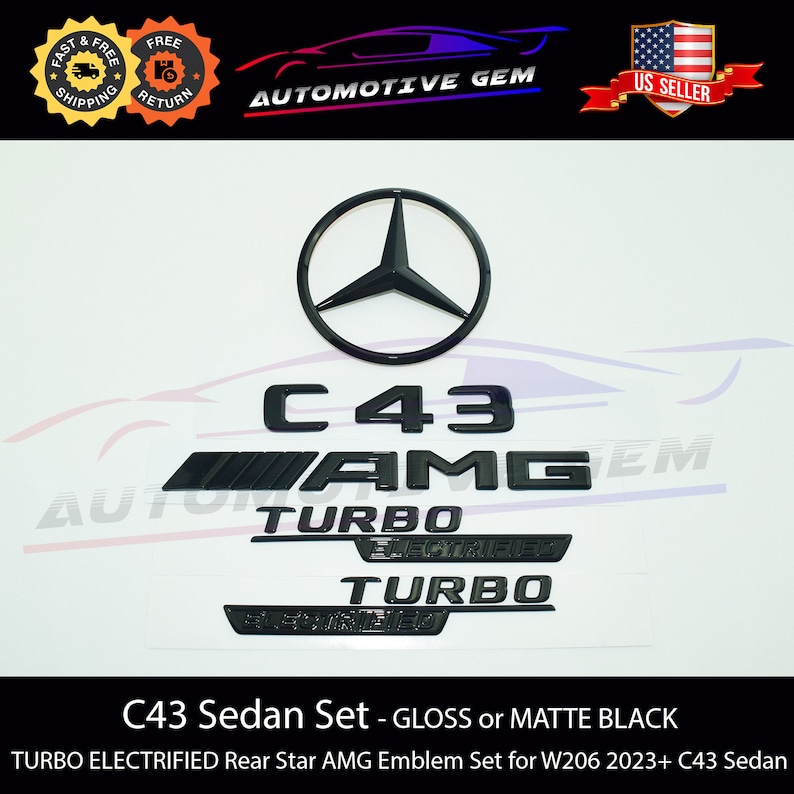 C43 AMG Sedan TURBO ELECTRIFIED Rear Star Emblem Black Badge Set for ...