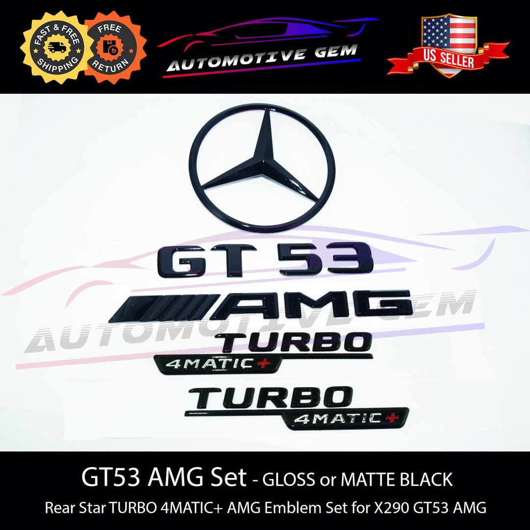 GT53 AMG TURBO 4MATIC Plus Star Emblem Black Badge Combo Set Mercedes ...