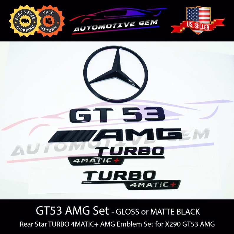 GT53 AMG TURBO 4MATIC Plus Star Emblem Black Badge Combo Set Mercedes ...
