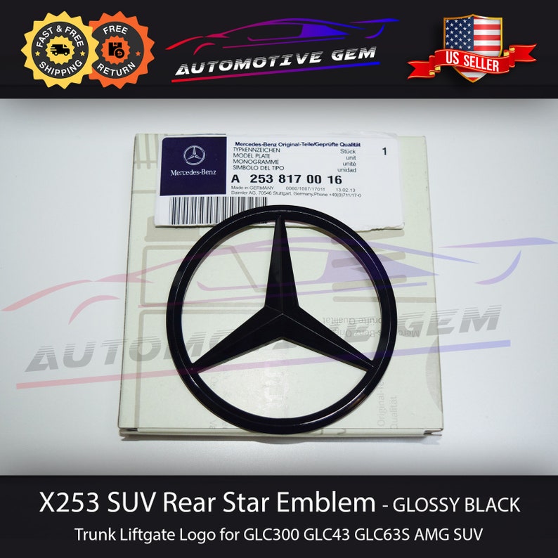 X253 GLC300 SUV Mercedes BLACK Star Emblem Rear Trunk Lid Logo Badge ...