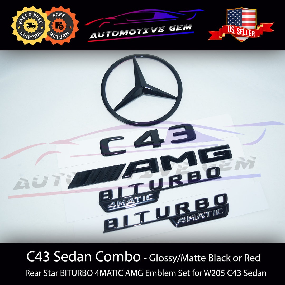 C43 AMG Sedan BITURBO 4MATIC Rear Star Emblem Black Badge Set - Etsy