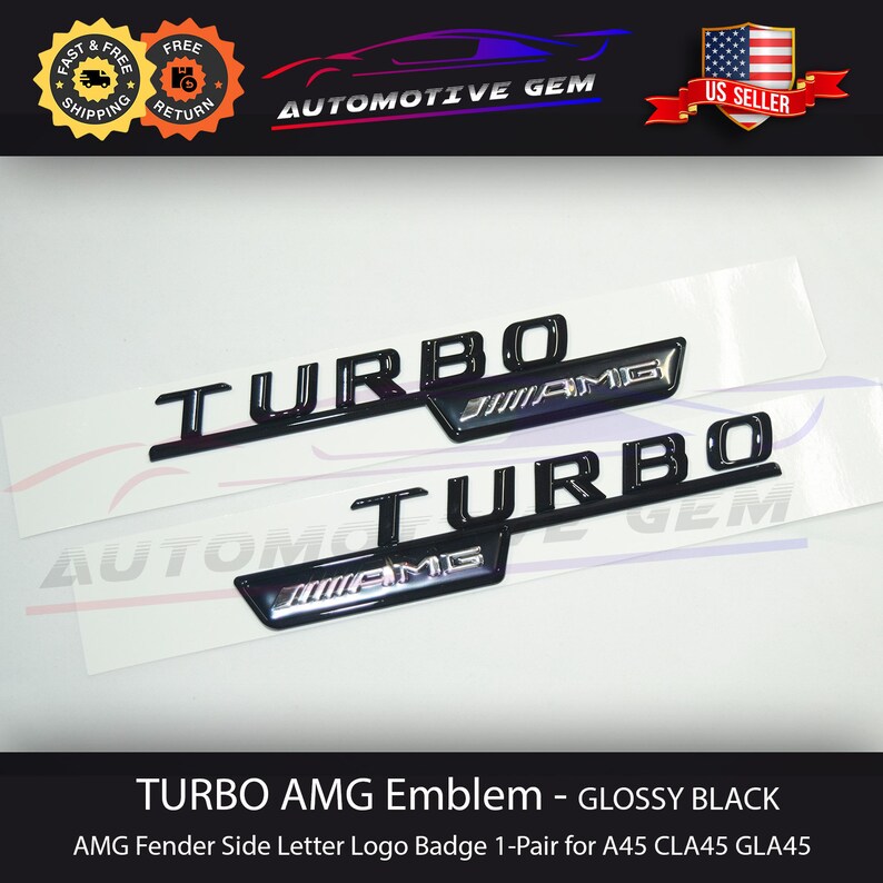 OEM TURBO AMG Emblem Fender Black Badge Logo Sticker Mercedes for CLA45 ...