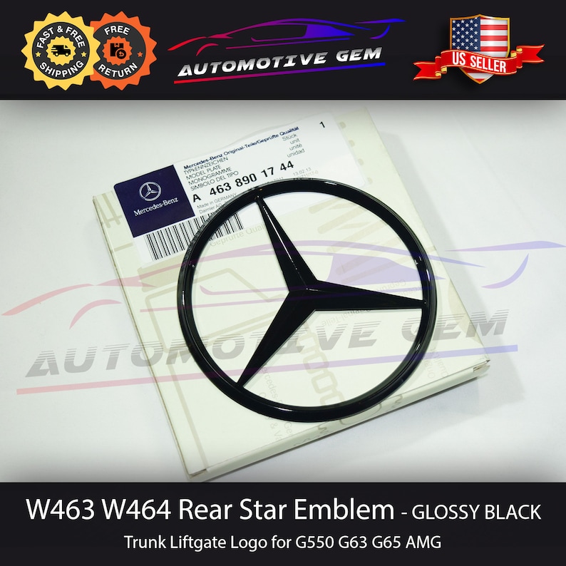 W463 G63 AMG Mercedes BLACK Star Emblem Rear Trunk Door Logo Badge Benz ...