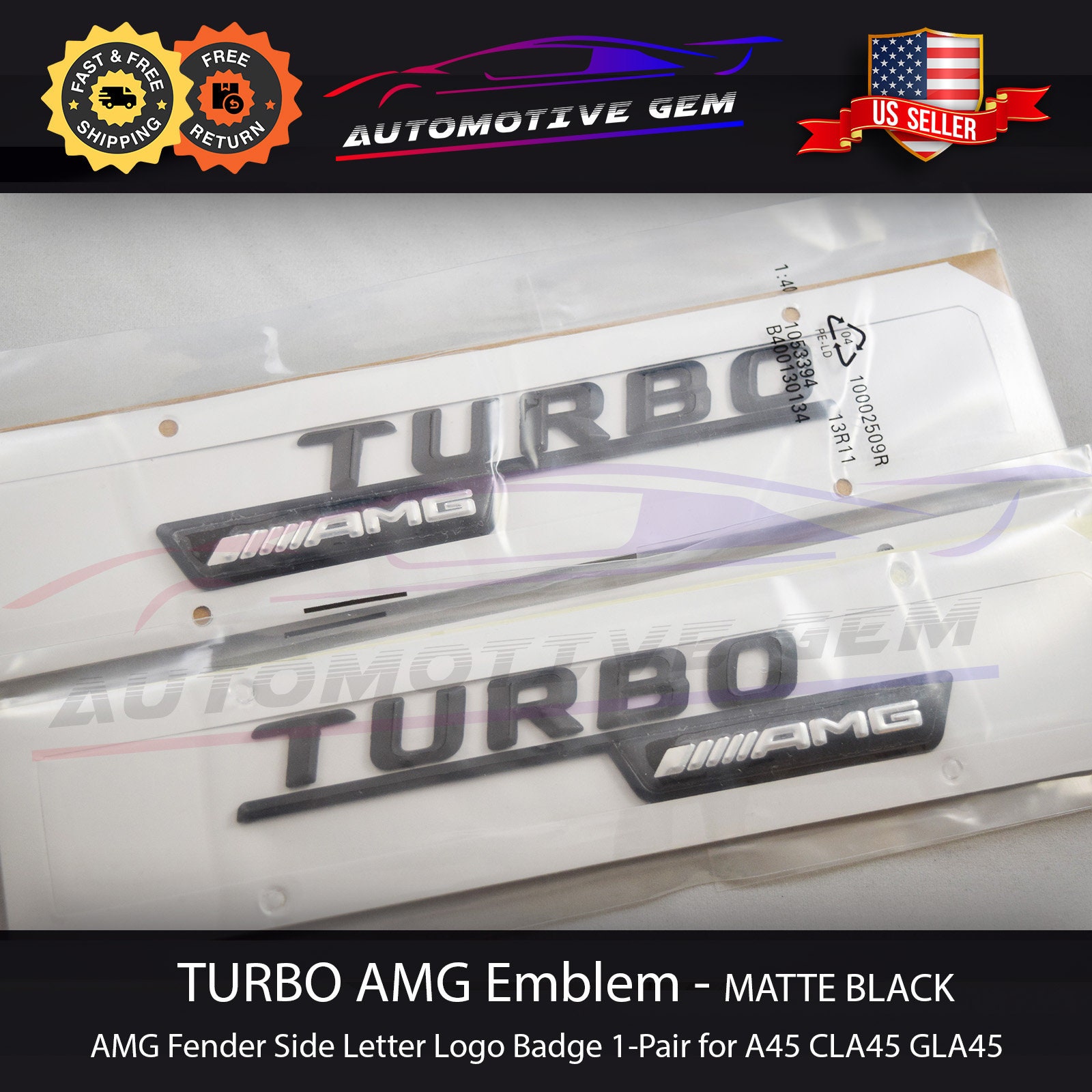 OEM TURBO AMG Emblem Fender Black Badge Logo Sticker Mercedes for CLA45 ...