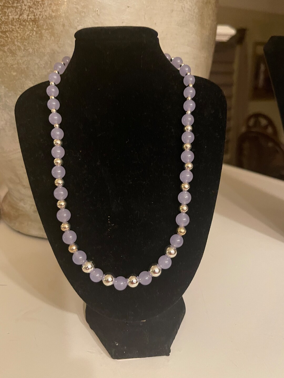 Lavender and Silver Beaded Necklace. A Beautiful Pale Lavender Pearl ...