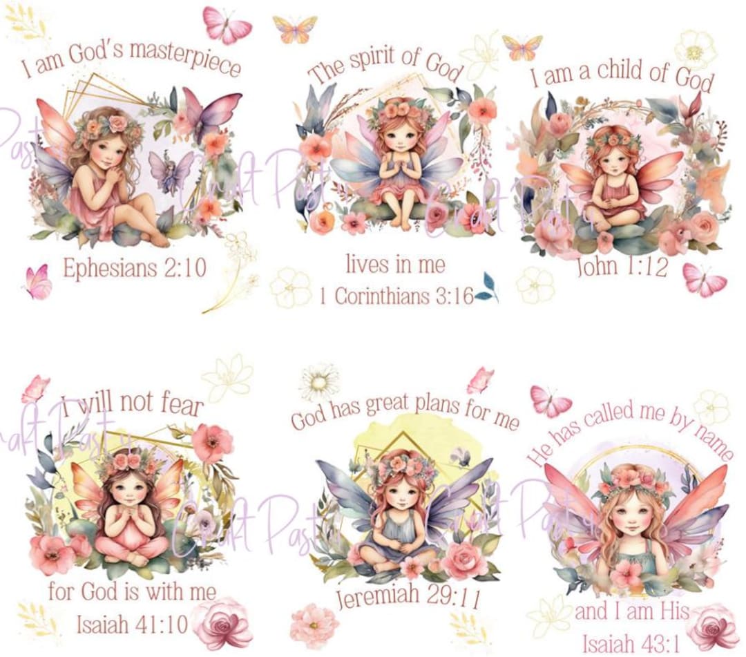 Fairies With Bible Verses Set of 6 -8x10 Digital Prints, Nursery Wall ...