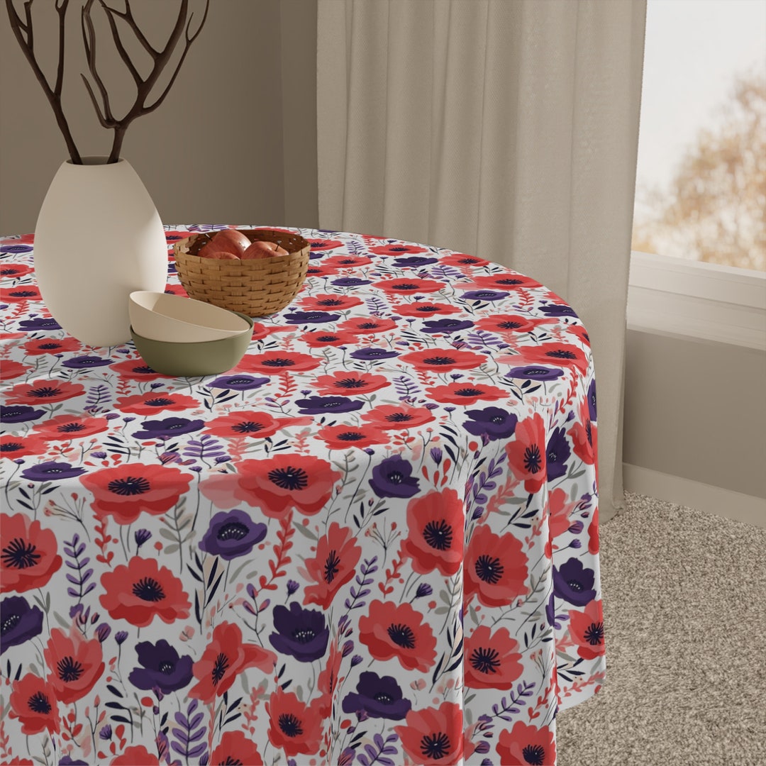 Red and Purple Poppy Pattern, Tablecloth - Etsy
