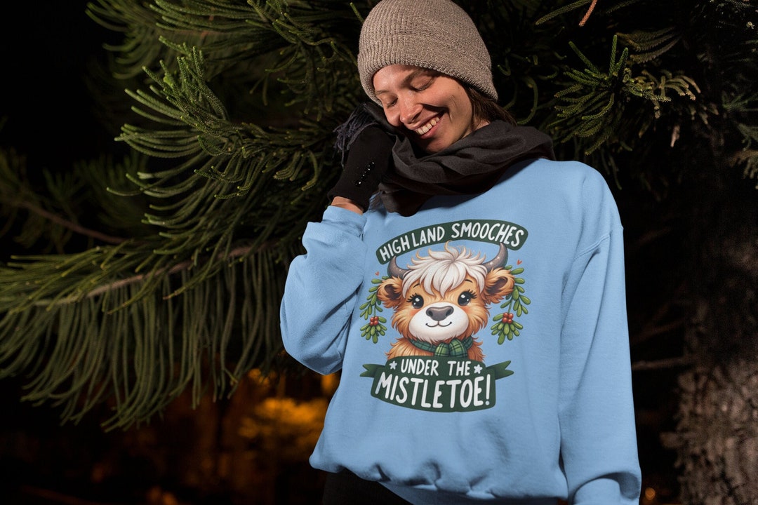 Highland Cattle Sweater, Mistletoe Kisses With Highland Cow, Merry ...