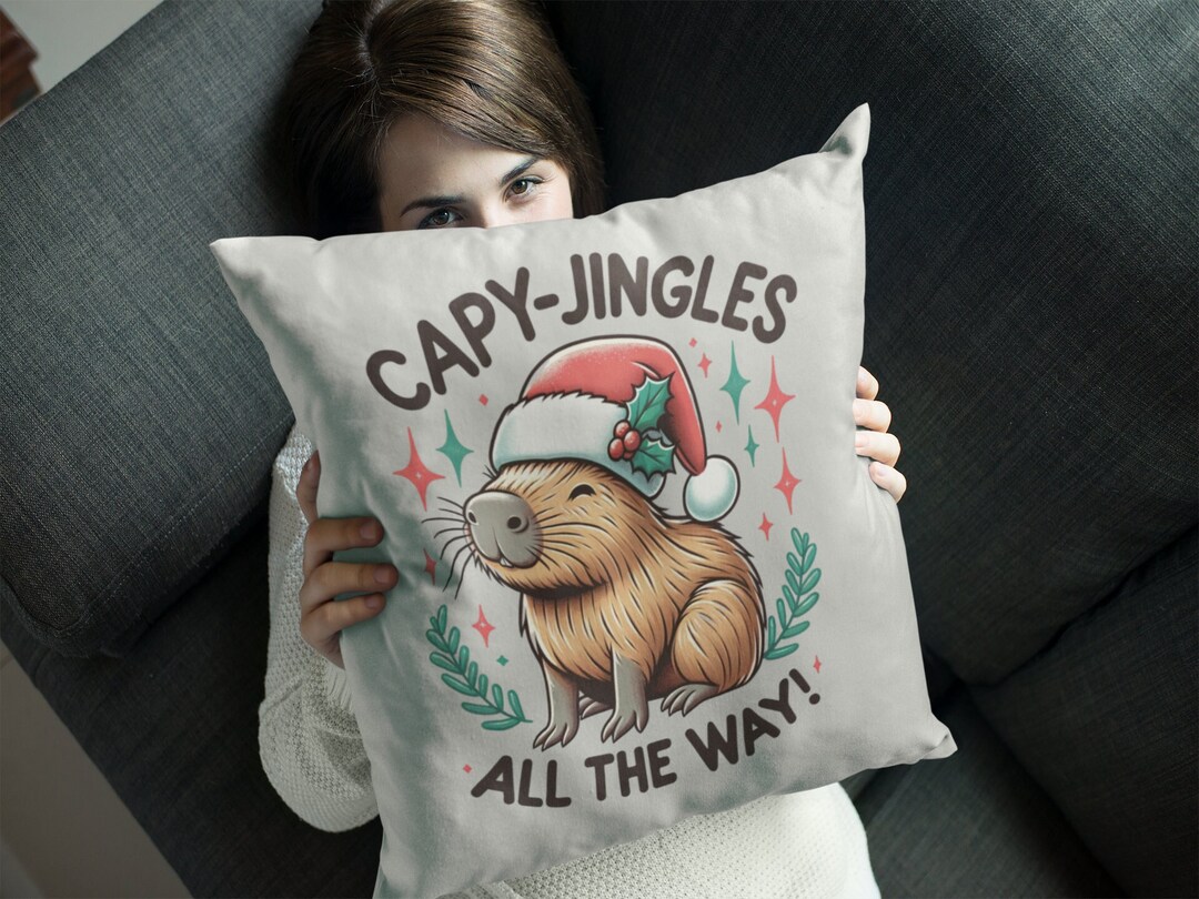Cute Capybara Capy Jingles All the Way Square Pillow - Etsy