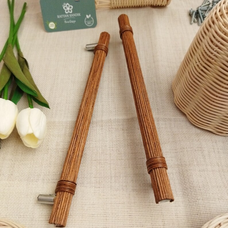 Boho Rod Drawer Pull Dark Oak Rattan Handle Wicker Drawer - Etsy