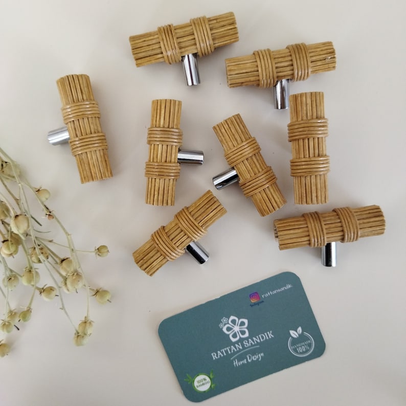 Boho Rattan Knobs, Bamboo Wicker Drawer Pulls for Drawers, Natural ...