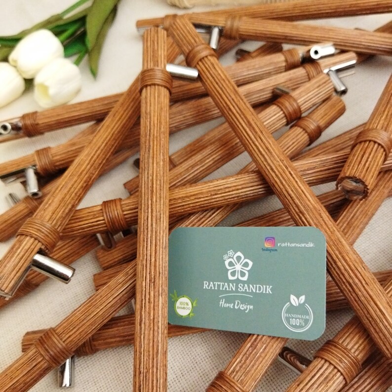 Boho Rod Drawer Pull Dark Oak Rattan Handle Wicker Drawer - Etsy