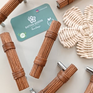 Boho Rod Drawer Pull , Dark Oak Rattan Handle, Wicker Drawer Pull ...