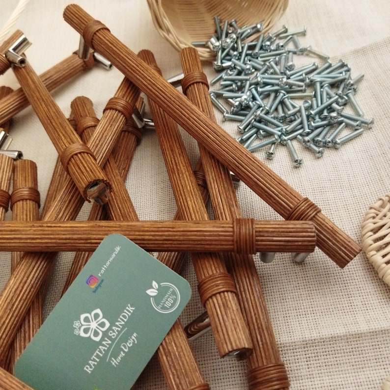 Boho Rod Drawer Pull Dark Oak Rattan Handle Wicker Drawer - Etsy