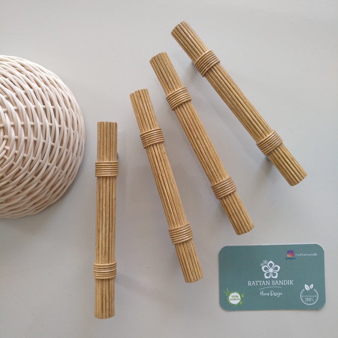 Beige Rattan Drawer Pull Rattan Knob Rustic Rattan Handle - Etsy