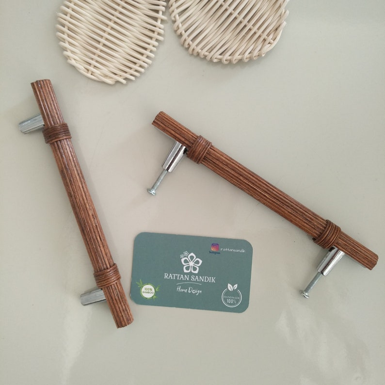 Boho Rod Drawer Pull Dark Oak Rattan Handle Wicker Drawer - Etsy