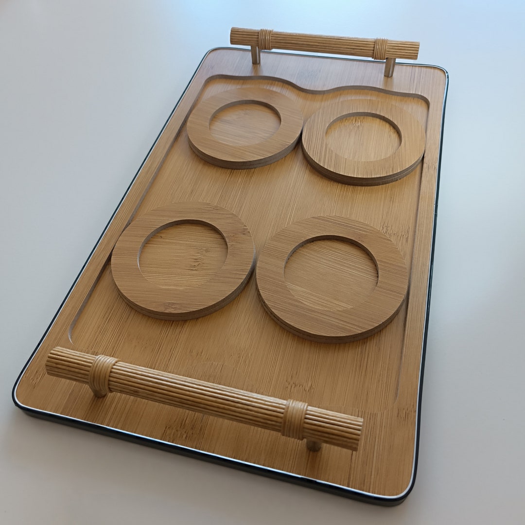 Tray With Rattan Handle, Serving Board Tray, Wooden Presentation Set ...