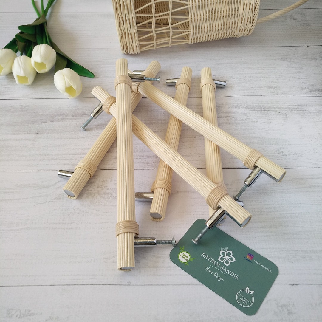 Boho Rod Drawer Pull , Rustic Rattan Handle, Wicker Drawer Pull ...