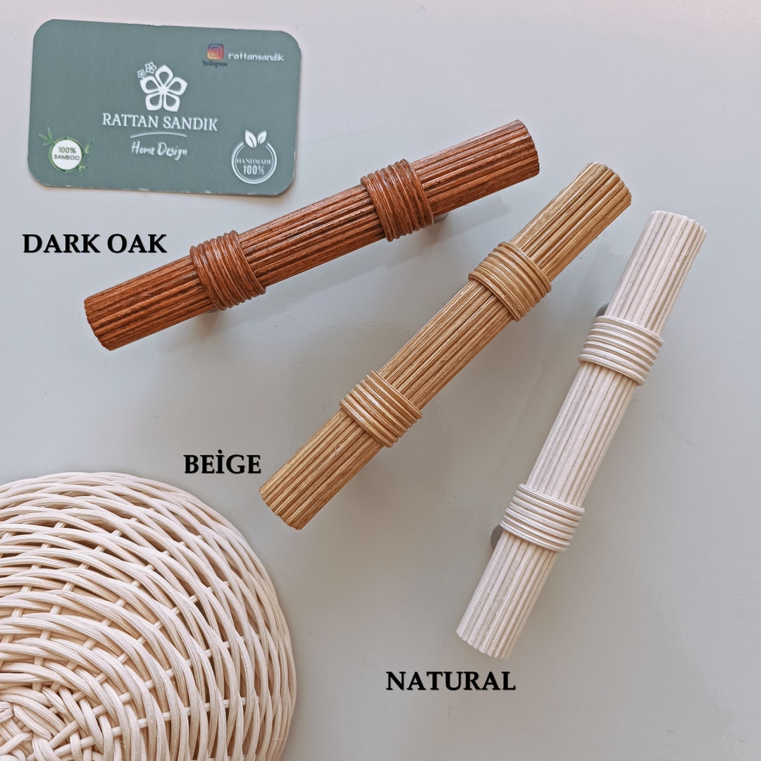 3 Inches Rattan Drawer Pull, Boho Handle, Wicker Drawer Knobs, Cabinet ...