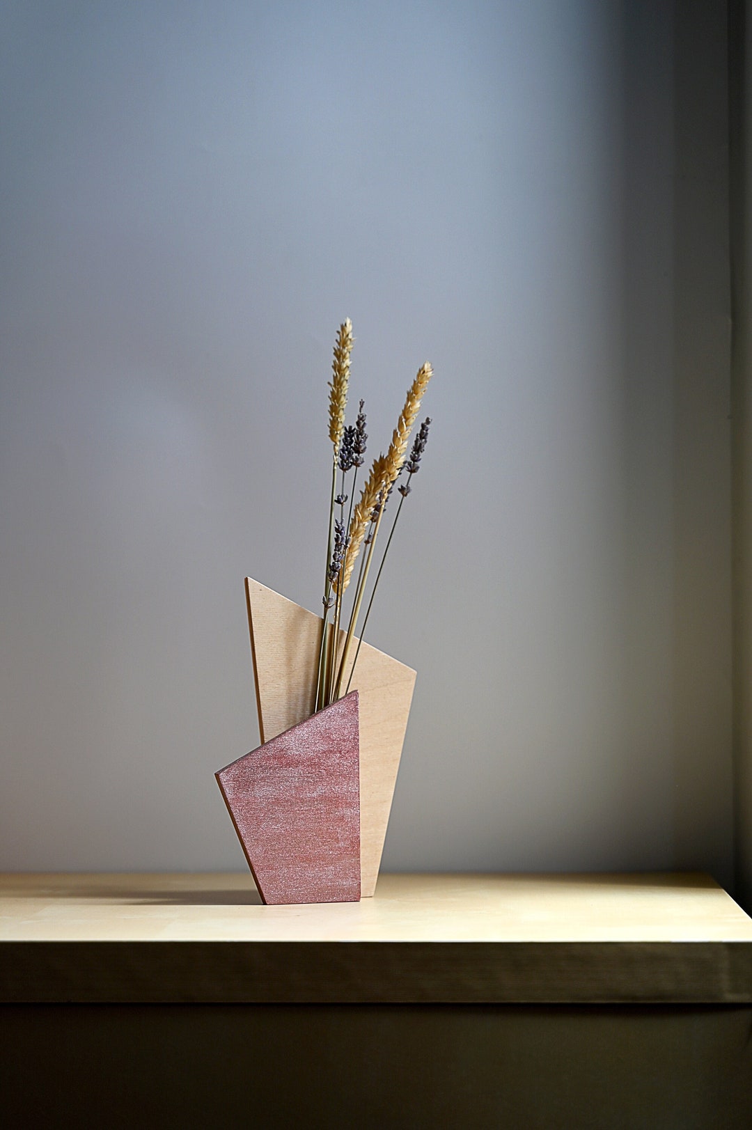 Geometric Antique Pink Color Vase From Wood Bud Slim Dried Flower ...