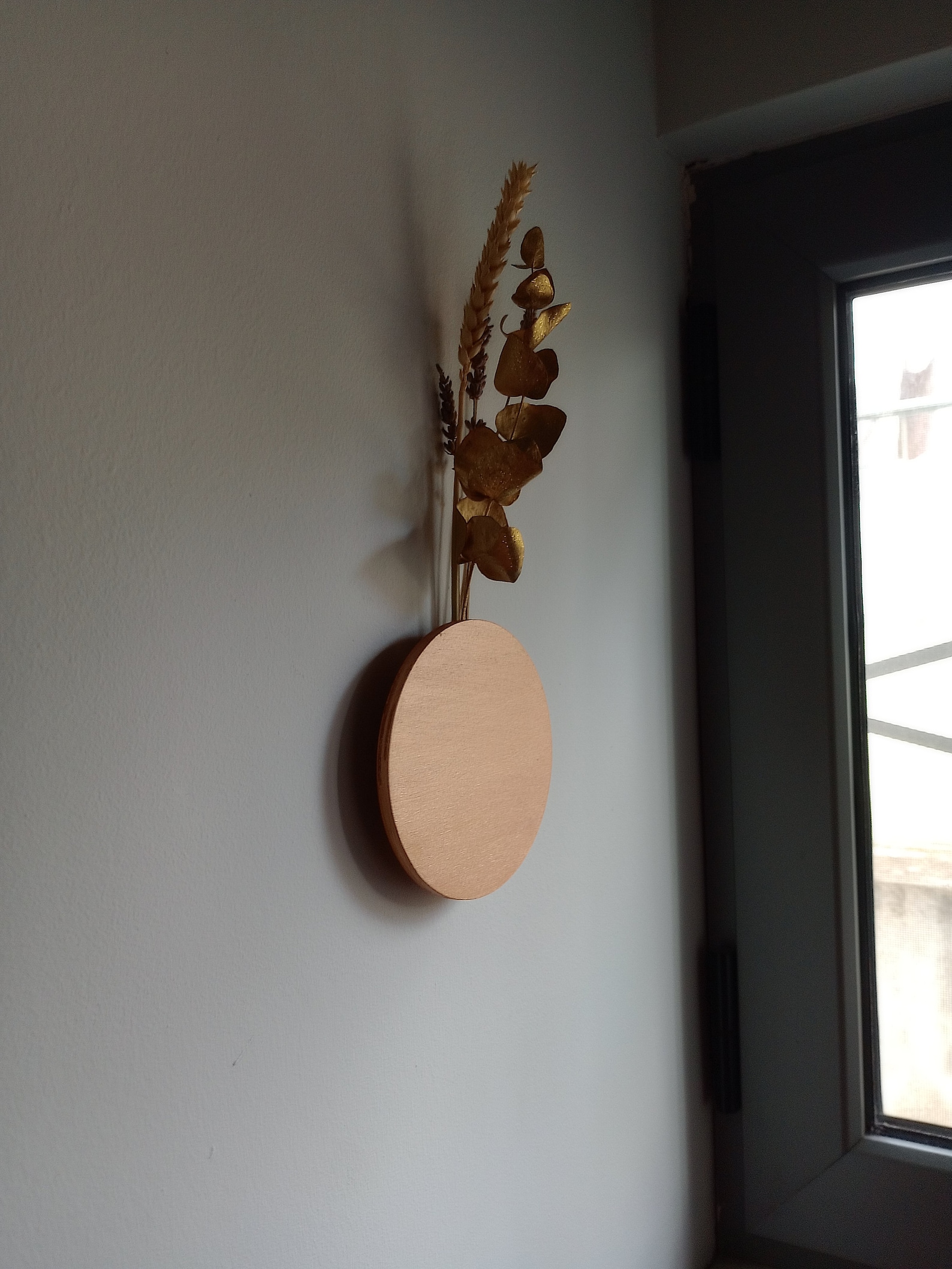 Wooden Mid-century Modern Decor, Circle Hanging Vase Dry Flower Pocket ...