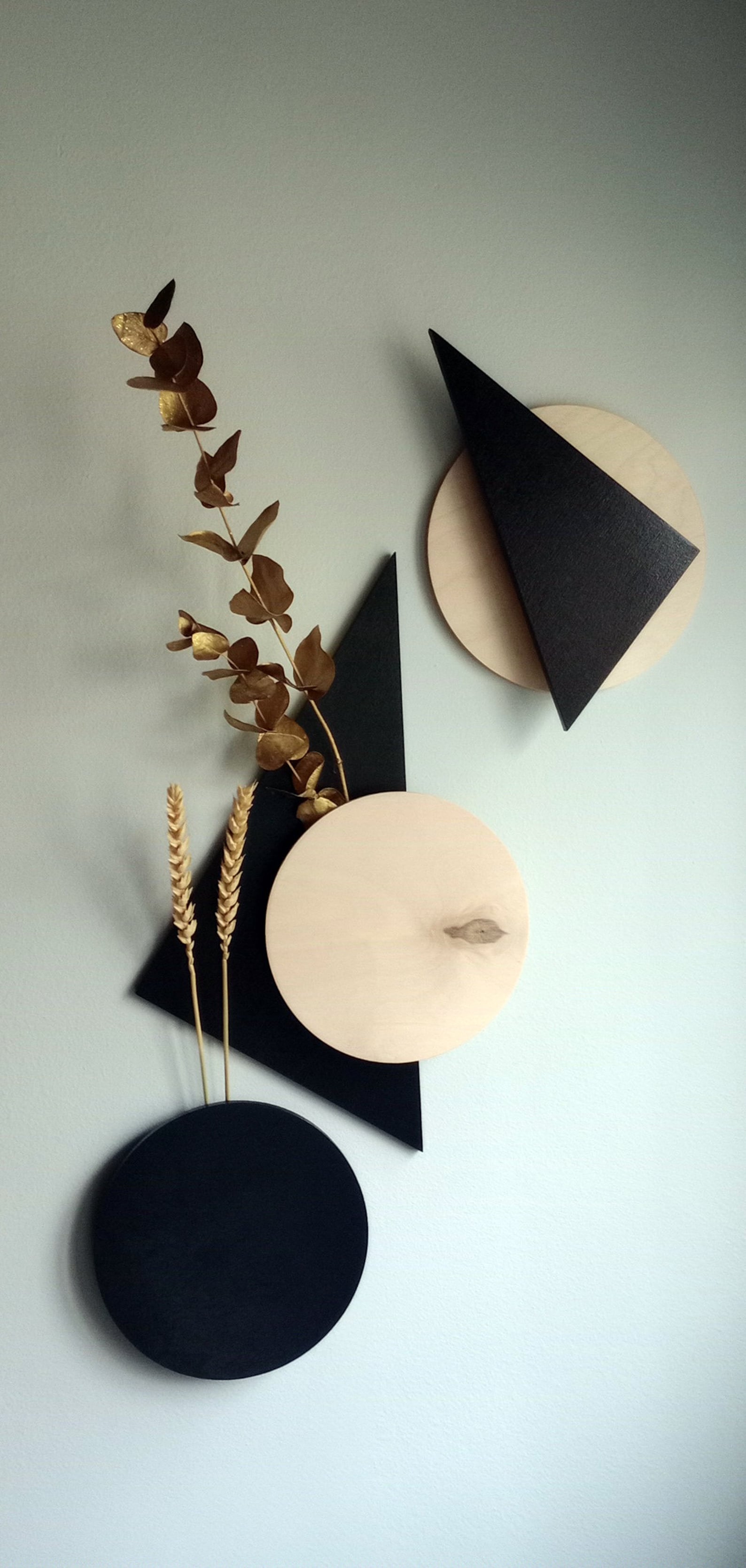 Wooden Mid-century Modern Decor, Circle Hanging Vase Dry Flower Pocket ...