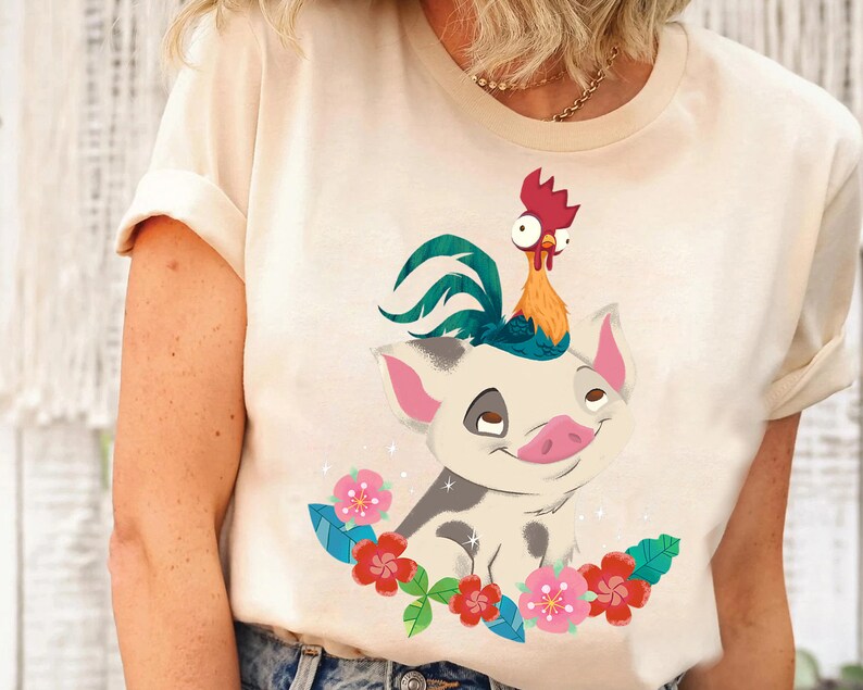 Disney Moana Hei Hei Rooster Pua Flowers Graphic T-shirt, Disneyland ...