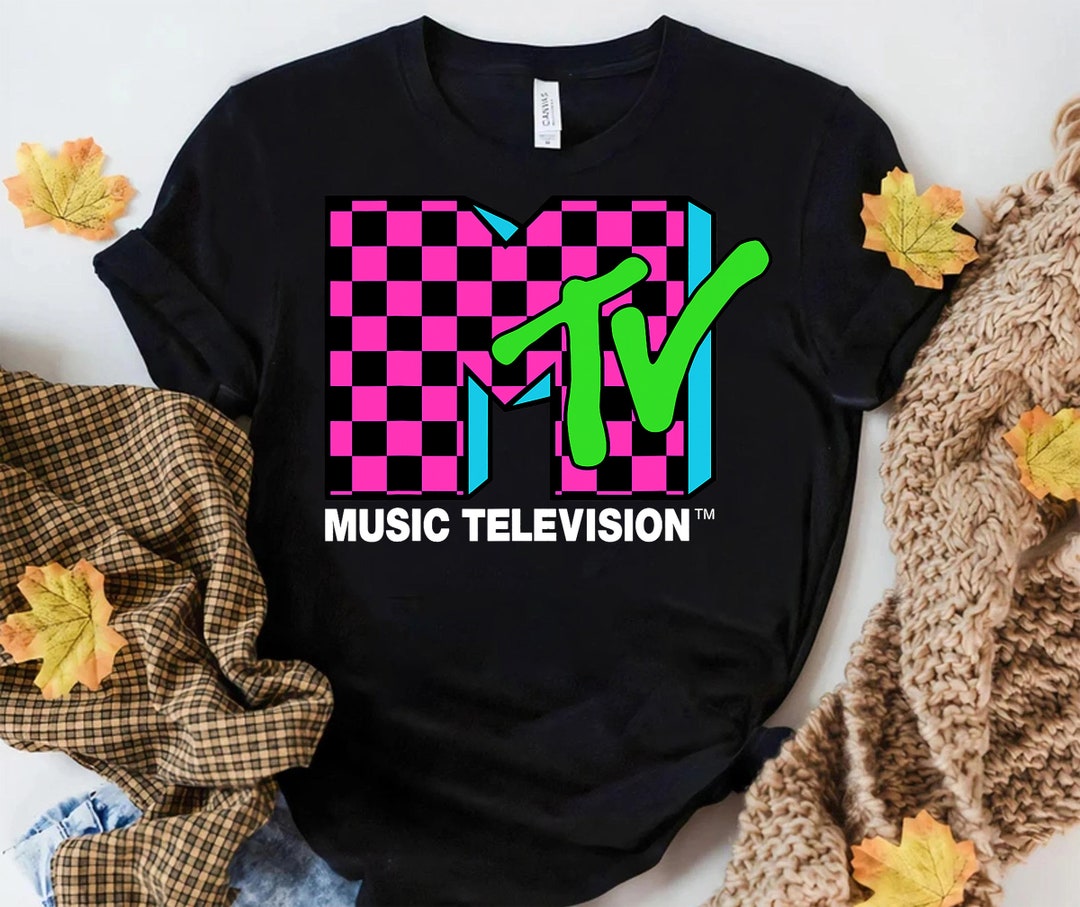 Classic MTV Logo Pink and Blue Checker Design T-shirt MTV - Etsy