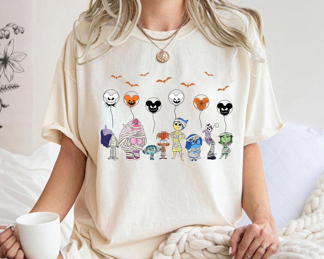 Disney Halloween Inside Out 2 Ghost Balloon Mummy Characters Shirt ...