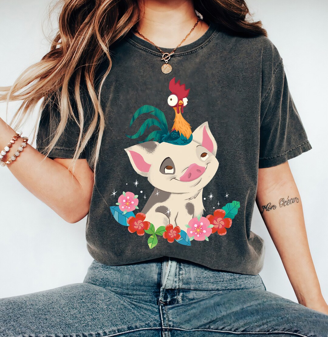 Disney Moana Hei Hei Rooster Pua Flowers Graphic T-shirt, Disneyland ...