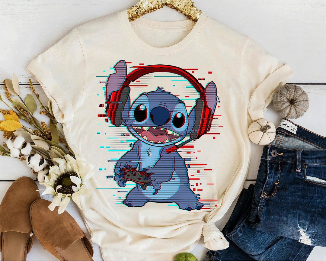 Disney Lilo & Stitch Gamer Glitch Headset and Controller T-shirt ...