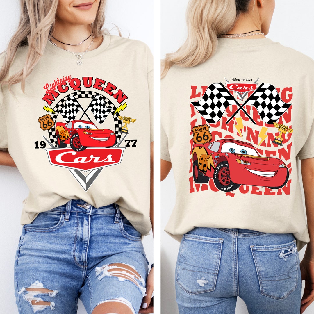 Two Sided Retro Lightning Mcqueen 1977 Checkered T-shirt, Disney Pixar ...
