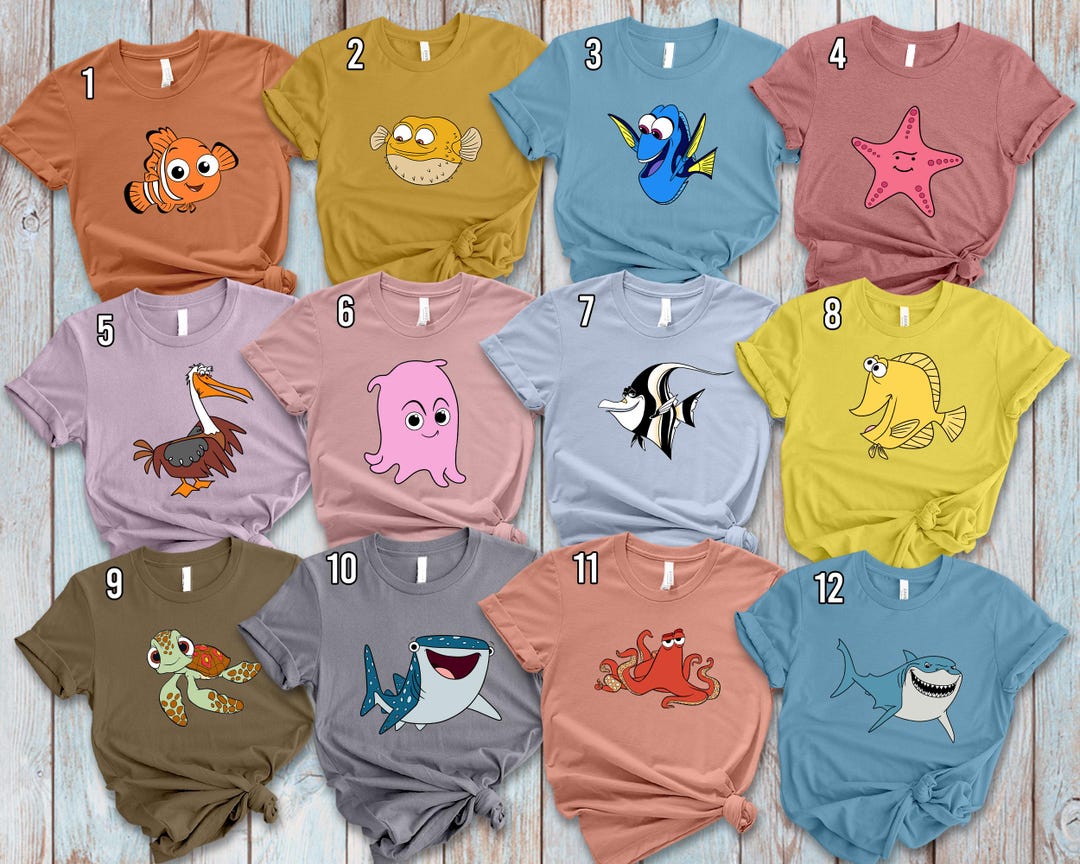 Disney Finding Nemo Characters Halloween Costume Shirt, Nemo Dory Peach ...