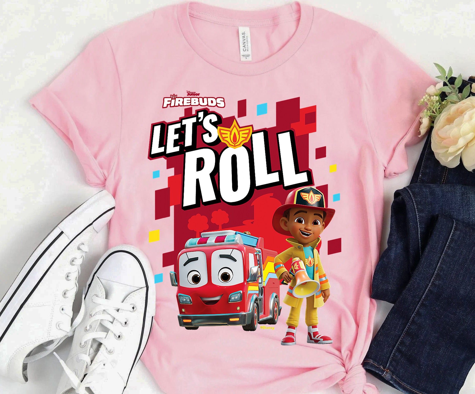 Disney Junior Firebuds Bo and Flash Fire Truck Lets Roll T-shirt ...