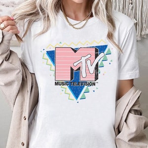 MTV Pink Stripes Logo 90's Retro Design Graphic T-shirt, MTV Logo Shirt ...