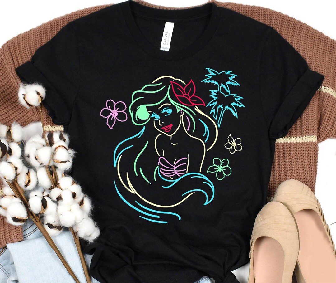 Disney Little Mermaid Ariel Neon Lights Graphic T-shirt - Etsy