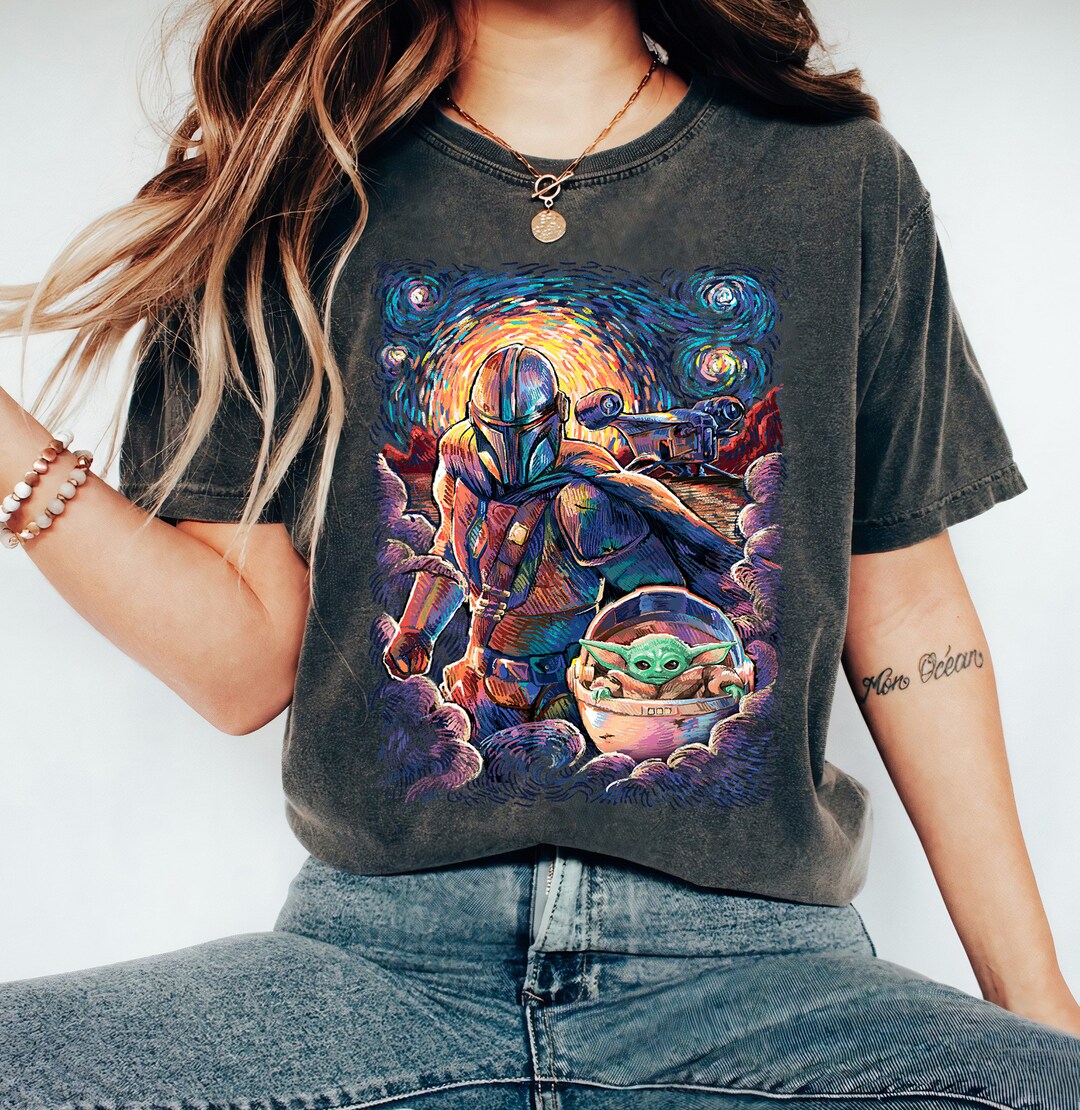 Star Wars the Mandalorian the Child Starry Night Style Shirt, Star Wars ...