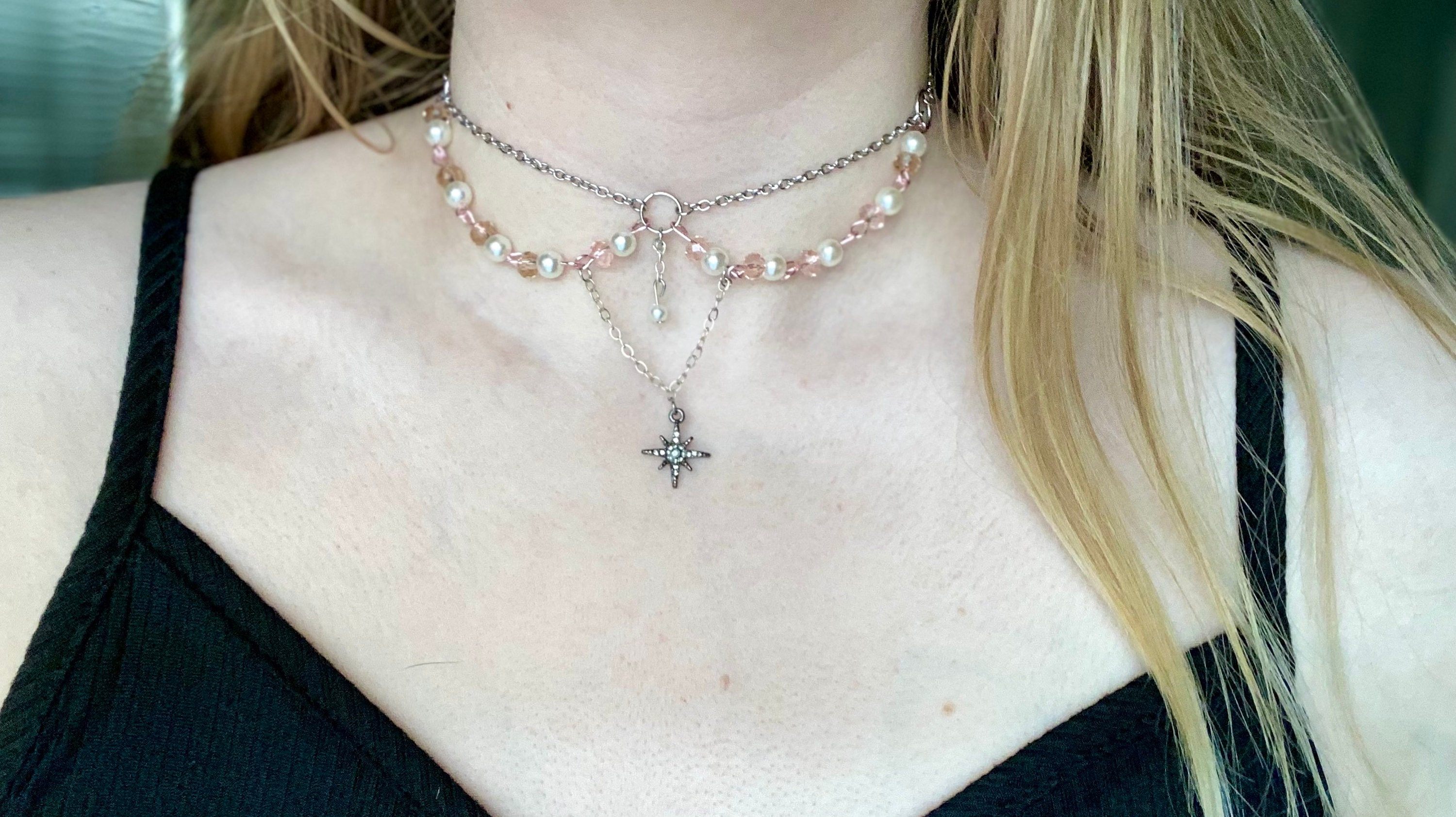 Pink Fairycore Choker Pink Cottagecore Choker Pink Y2K Choker Pink ...