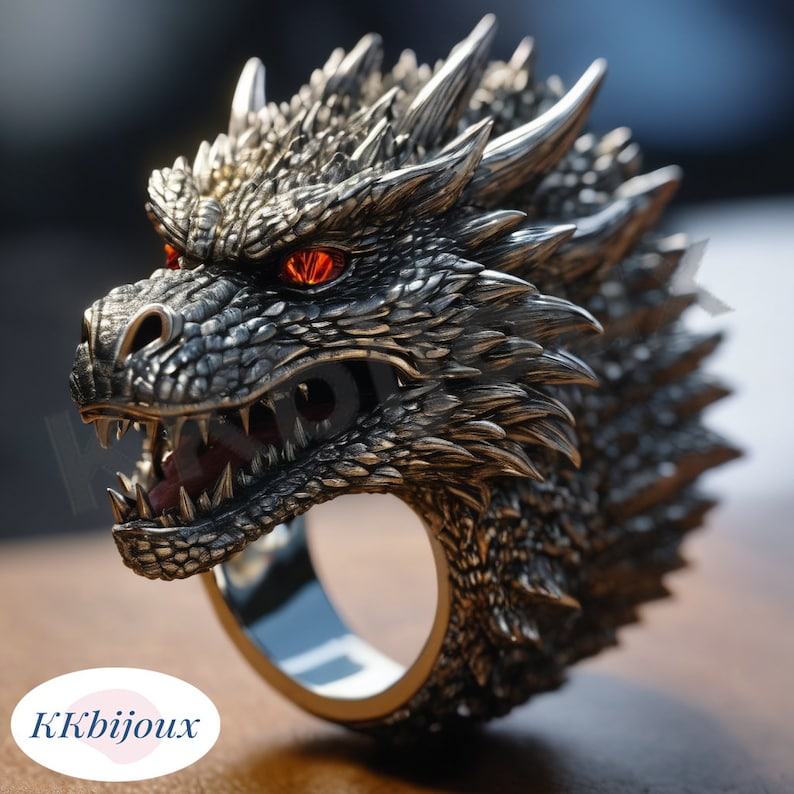 Dragon Ring ,godzilla Ring Head, Godzilla Sterling Silver Ring, Animal ...
